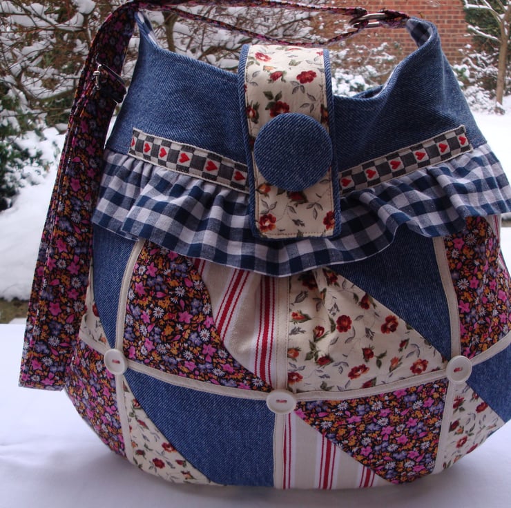 Handmade Denim and patchwork Shoulder Bag - cr... - Folksy