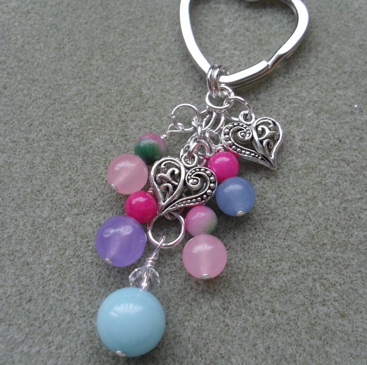 Colourful Heart Semi Precious Gemstone Keyring - Folksy