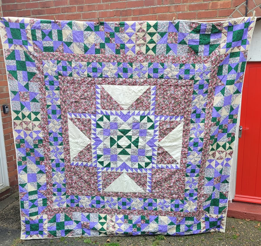 Homemade Purple, green, red and white Patchwork... - Folksy