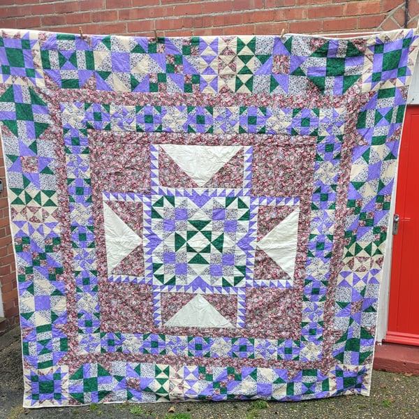 Homemade Purple, green, red and white Patchwork... - Folksy