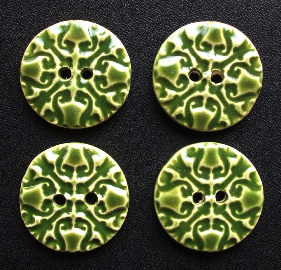 set of four large green glazed ceramic buttons - Folksy