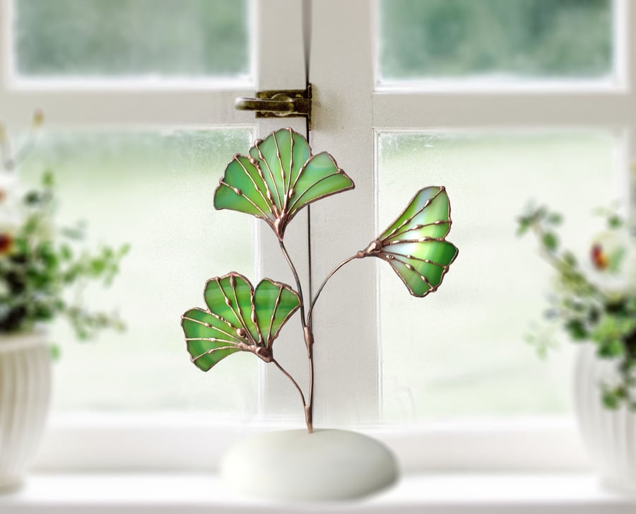 Ginkgo Leaves Glass Art Ornament. Housewarming... - Folksy