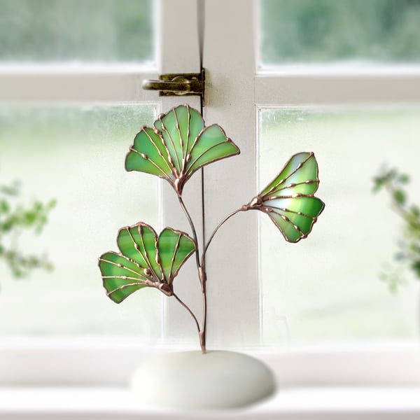 Ginkgo Leaves Glass Art Ornament. Housewarming... - Folksy