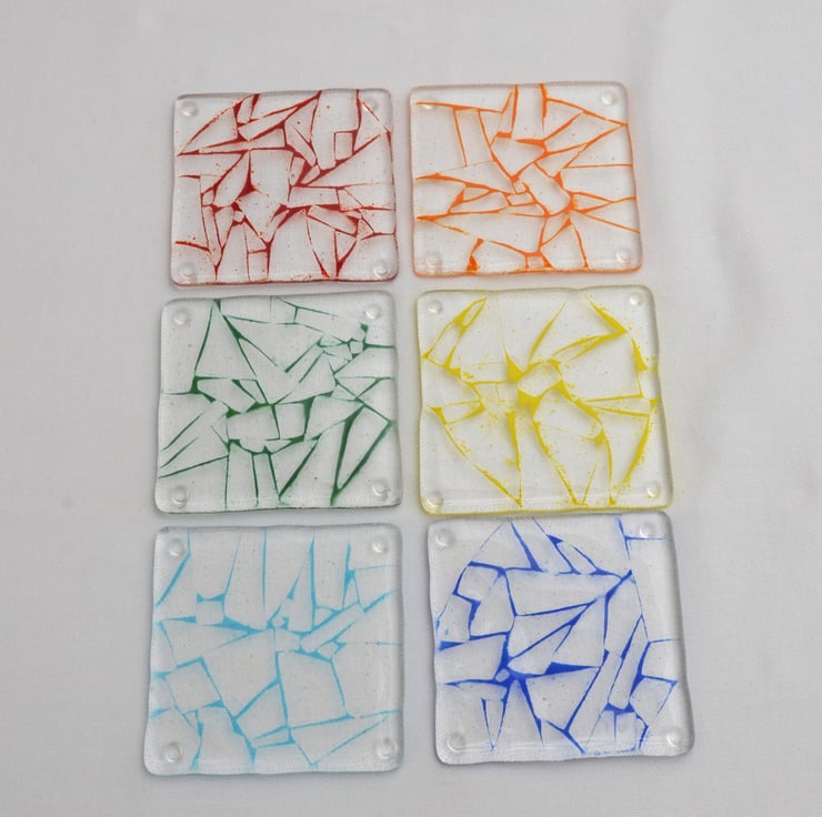 Set of 6 glass coasters in a rainbow of colours - Folksy