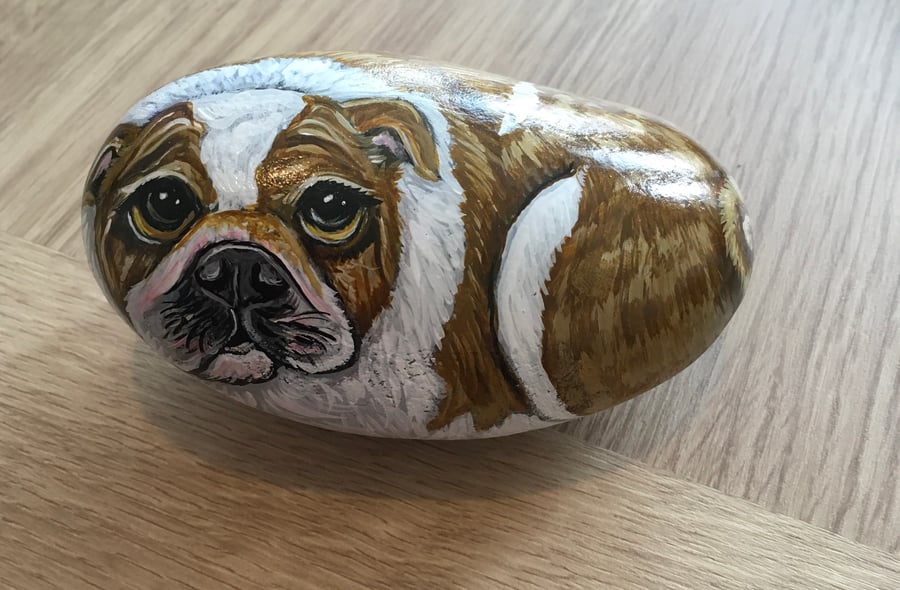 Dog painted pebble rock art pet portrait garden... - Folksy