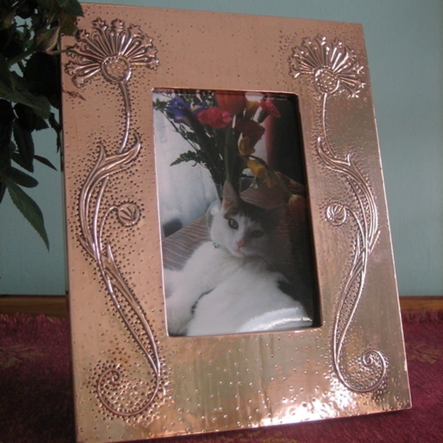 REDUCED! Copper photo frame,Arts and Crafts style - Folksy