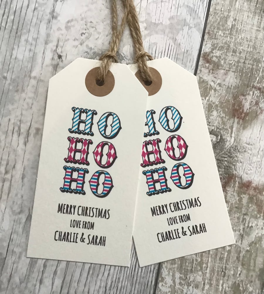 Christmas Gift Tags HO HO HO Personalised set o... - Folksy