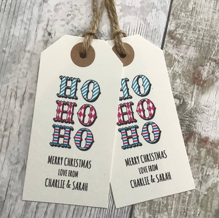 Christmas Gift Tags HO HO HO Personalised set o... - Folksy