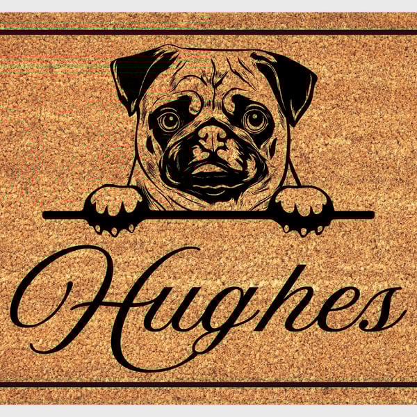 Pug Door Mat - Personalised Pug Welcome Mat - 3... - Folksy