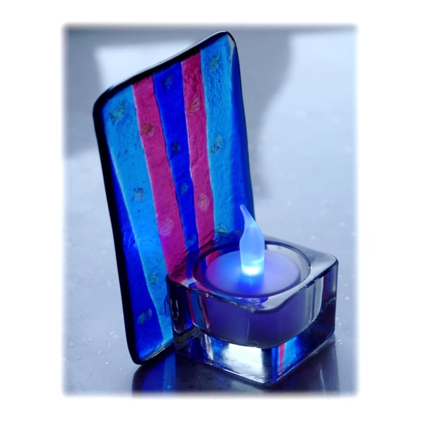 Candle Holder Fused Glass Tea-light Blue Flare... - Folksy