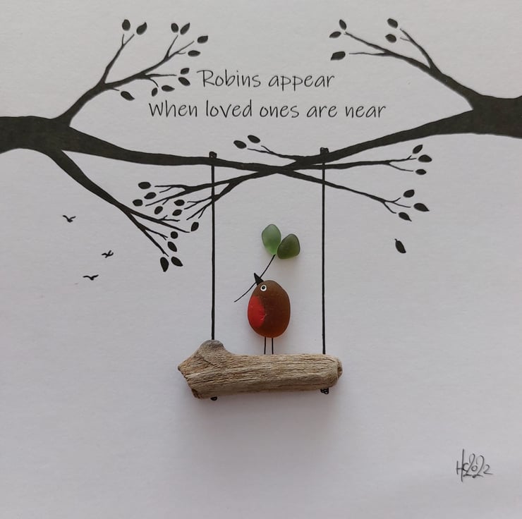 Sea Glass Robin Art - Beach Glass Framed Pictur... - Folksy