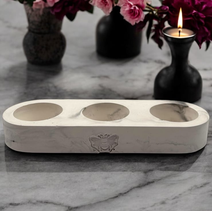 White Marble Effect Triple Tealight Holder Ador... - Folksy