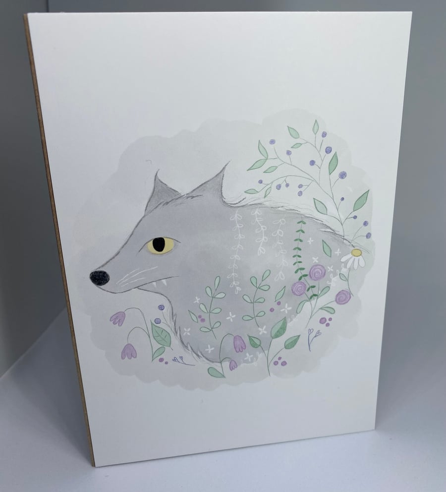 Grey Wolf Card, A6 Card - Folksy