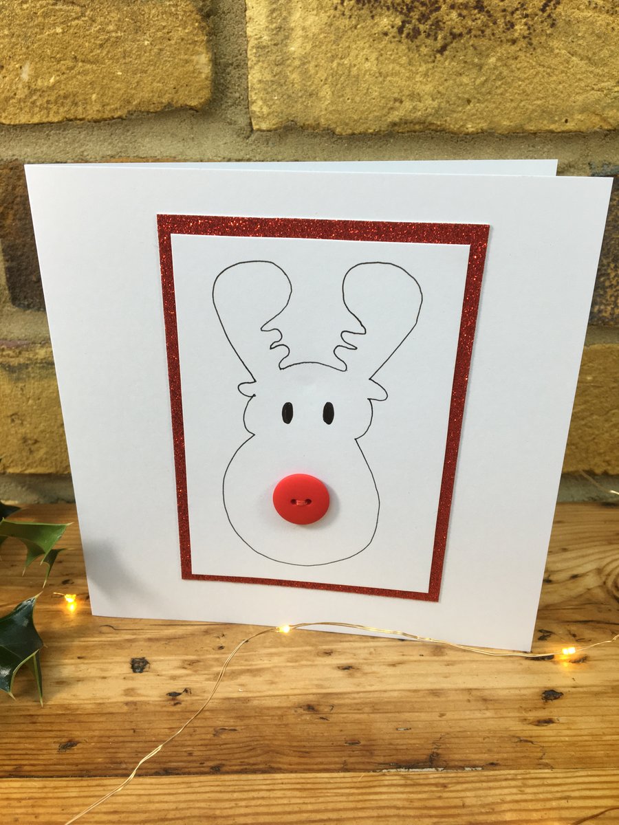 Rudolf the red nosed reindeer Christmas card - ... - Folksy