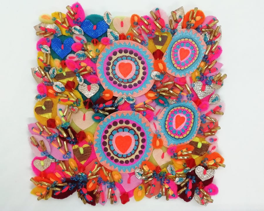 Valentines Wall Art, Colourful Heart Textile Pi... - Folksy