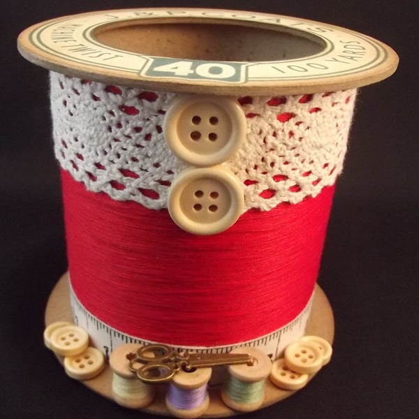 Pastel Red Cotton Reel Storage Pot - Folksy