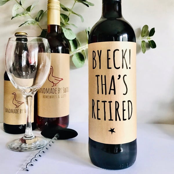 Retirement Wine label, retirement gift, yorkshi... - Folksy