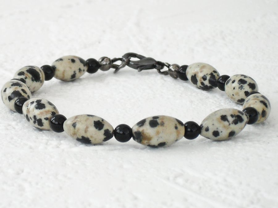 '1 of 101?' Dalmatian jasper and Onyx Bracelet - Folksy