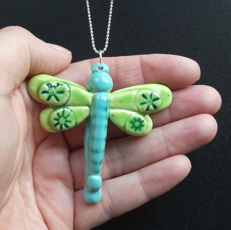 ceramic dragonfly necklace - Folksy