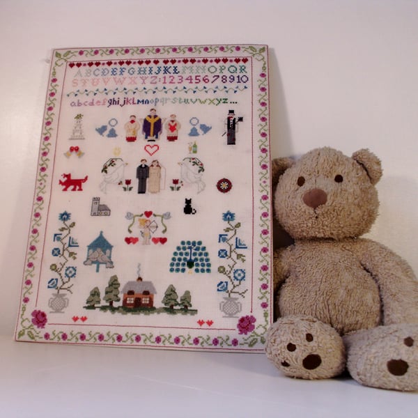 Personalised wedding sampler,wedding cross sti... - Folksy