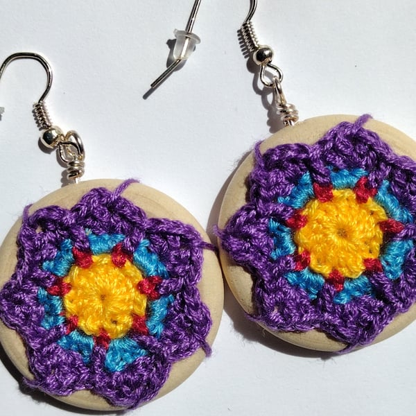 Micro crochet mandala earrings - Folksy