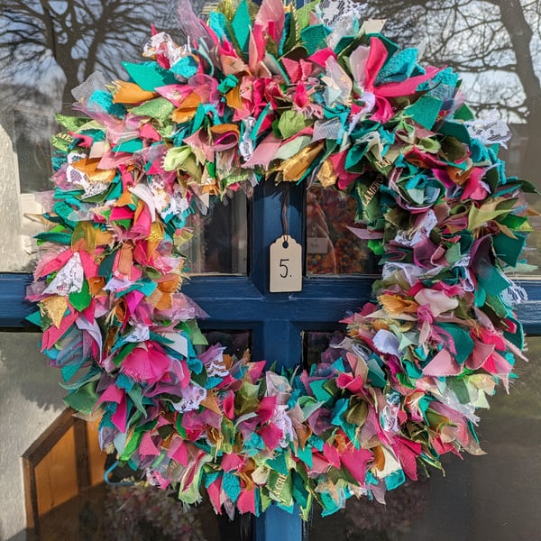 Handmade Upcycled Eco Wreath spring colour mix - Folksy