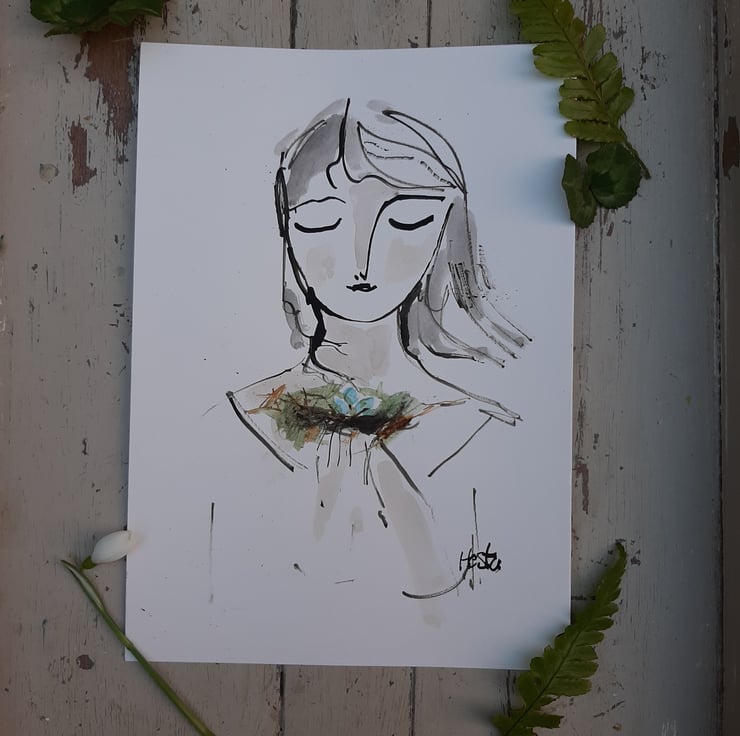 Nature girl, original ink drawing - Folksy