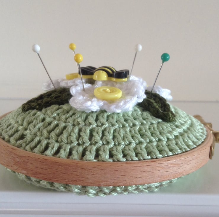 Crochet Pin Cushion in a Hoop - Folksy