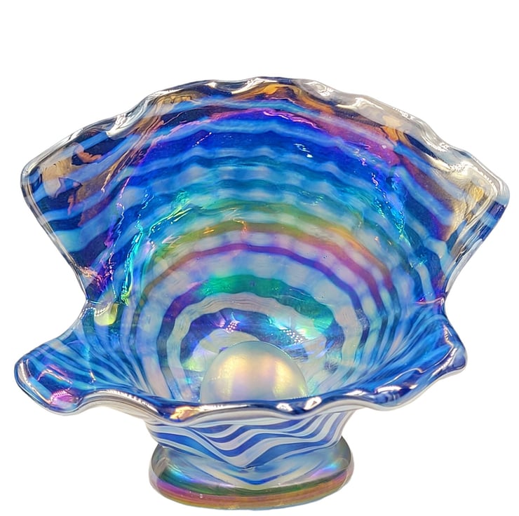 GLASS OYSTER SHELL handmade iridescent paperwei... - Folksy