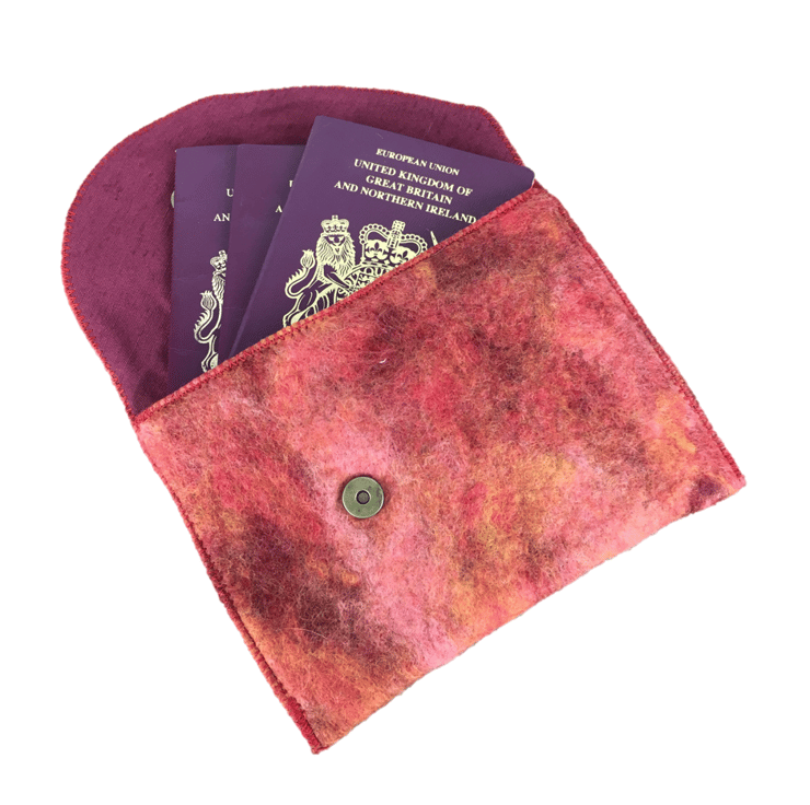 Hand felted pouch in red, pink and yellow, pass... - Folksy