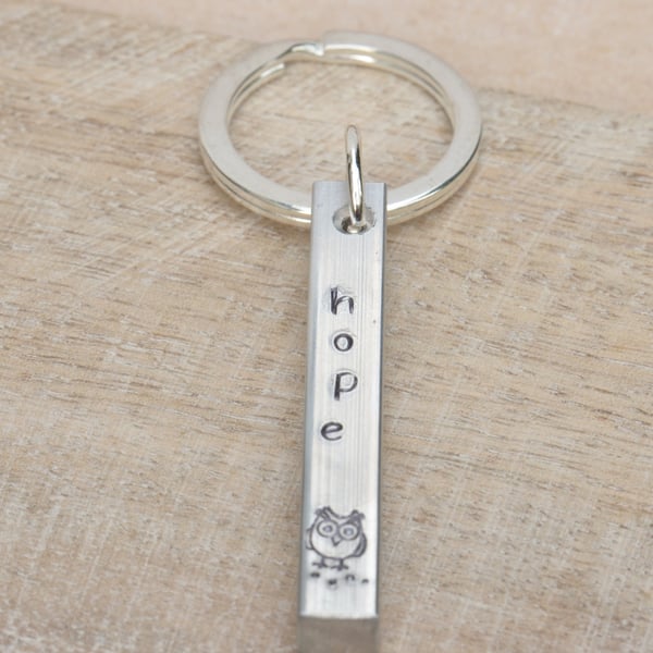 Hope Hand Stamped Aluminium Keyring With Owl Stamp - Folksy
