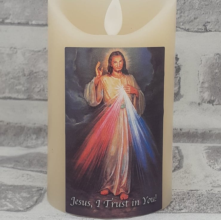 DIVINE MERCY LED CANDLE Scented Vanilla wax Can... - Folksy