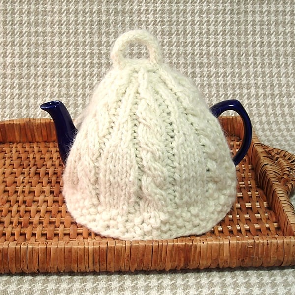 Hand knitted tea cosy in natural cream pure Bri... - Folksy