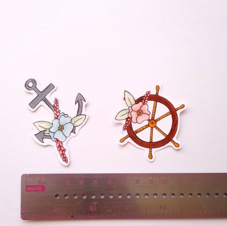 2 Floral Nautical Handmade Stickers Anchor Ship... - Folksy