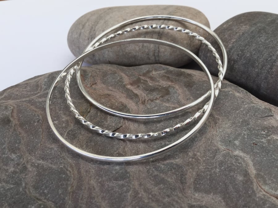 Trio of Sterling Silver Stacking Bangles, Hallm... - Folksy