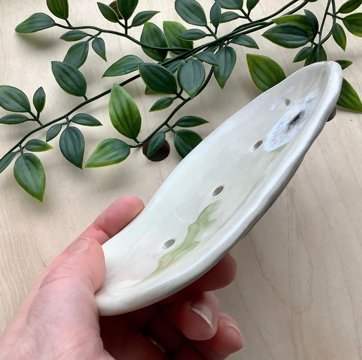 Handmade stoneware Dandelion clock soap dish - Folksy