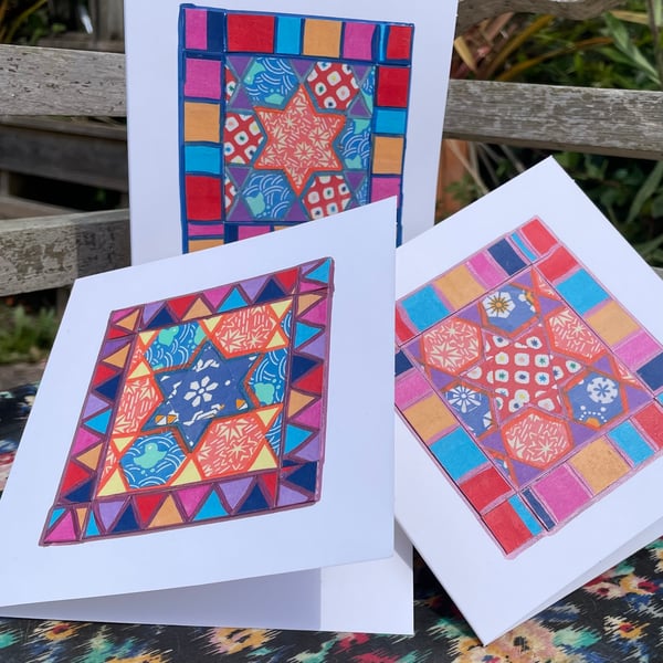 Blank card - handmade patchwork collage ‘Bright... - Folksy