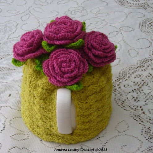 Crochet Tea Cosy/Pink with Roses (Made to order) - Folksy