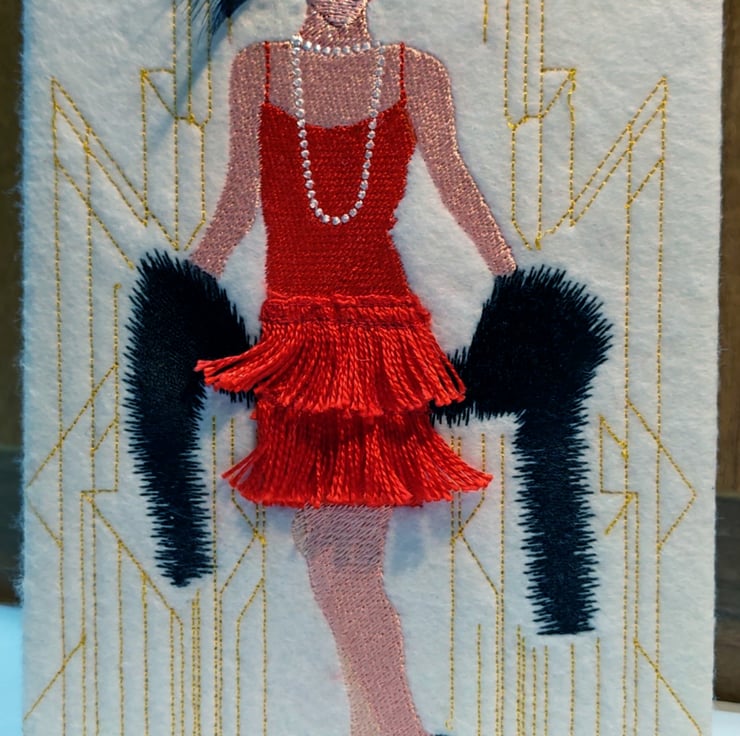 Flapper Girl embroidered Card - with yellow, re... - Folksy