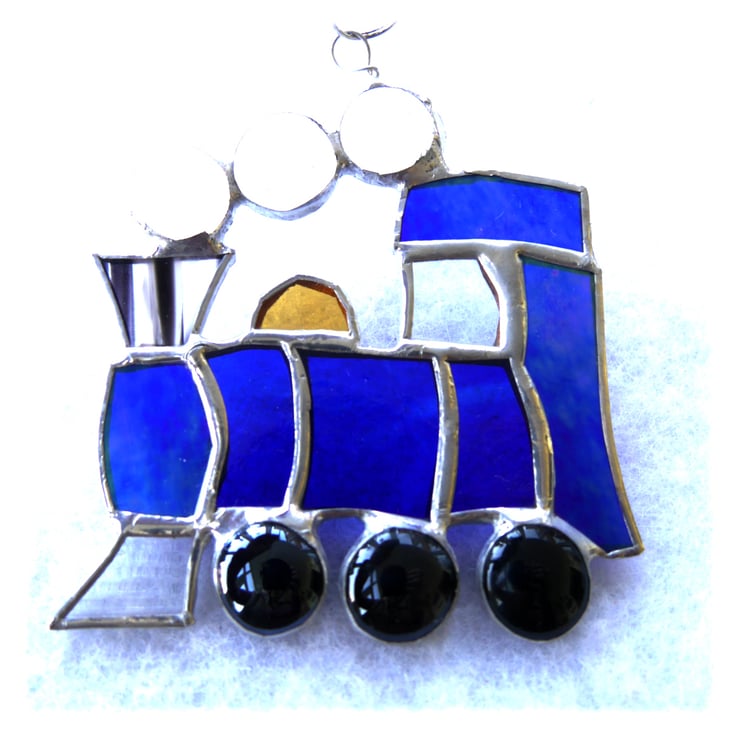 SOLD Steam Train Suncatcher Stained Glass Blue ... - Folksy