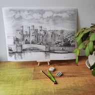 Conwy Castle Pencil Drawing Print - Folksy