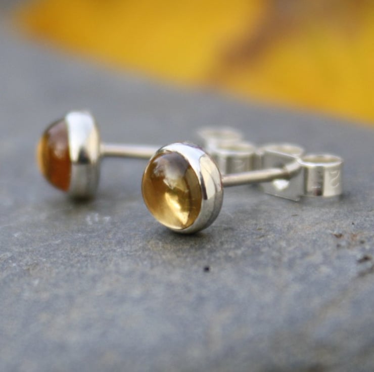 Small citrine stud earrings sterling silver , g... - Folksy