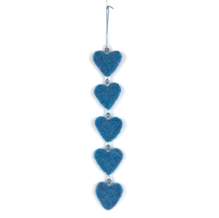 Needle felted hanging hearts , Blue - Folksy