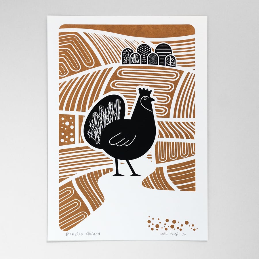 Farmyard Chicken hand pulled screen print - Folksy