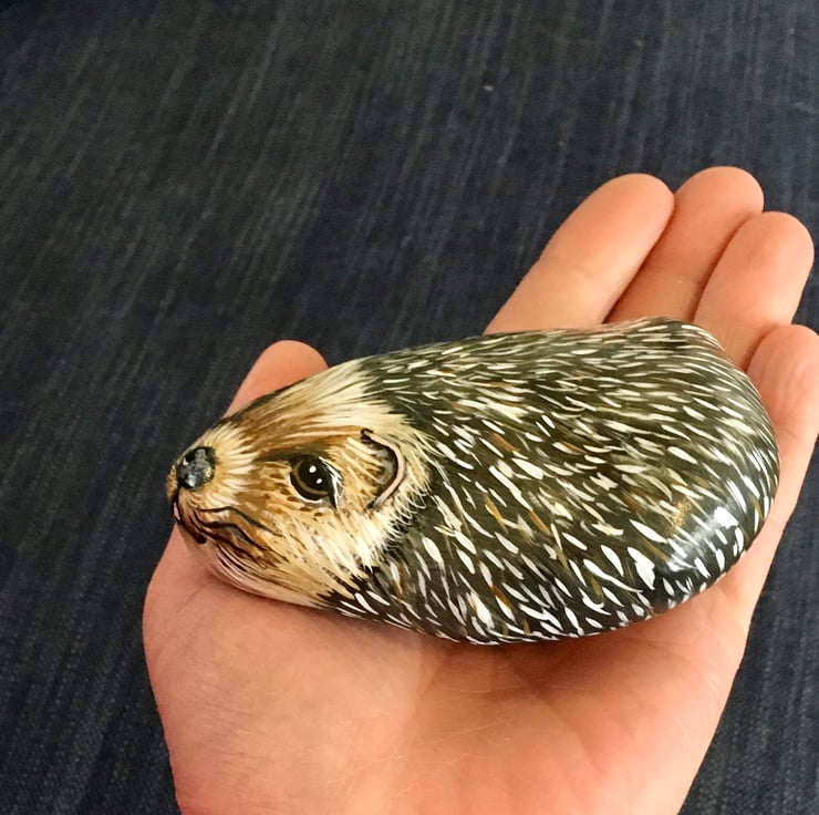 Hedgehog hand painted pebble garden rock art pe... - Folksy