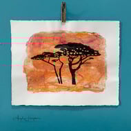 Sunset Trees Drawing Print on Handmade on Silk ... - Folksy