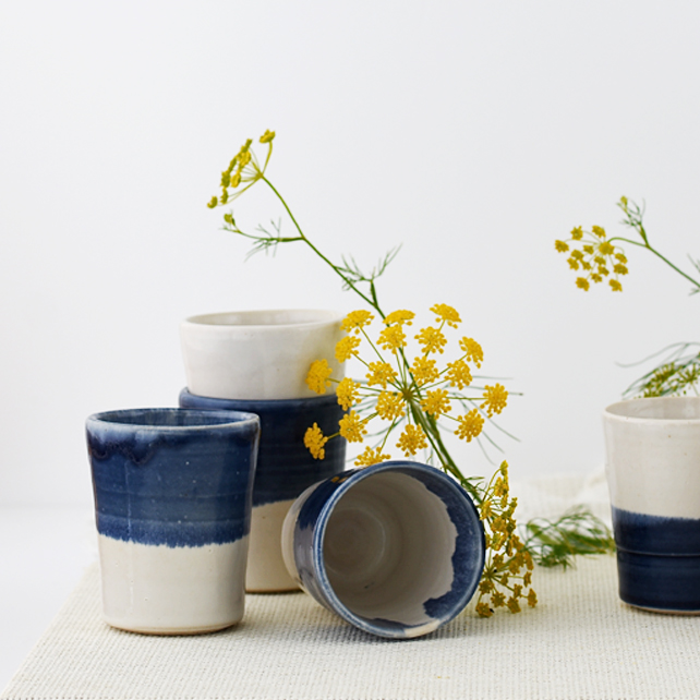 Blue and creamy white ceramic tumbler cup beake... - Folksy
