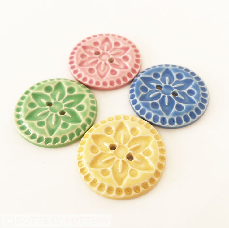 Set of four large ceramic buttons pottery butt... - Folksy