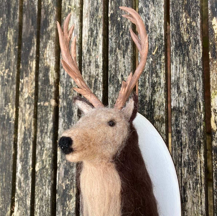 Wall mounted 3d needle felted stag head, faux t... - Folksy