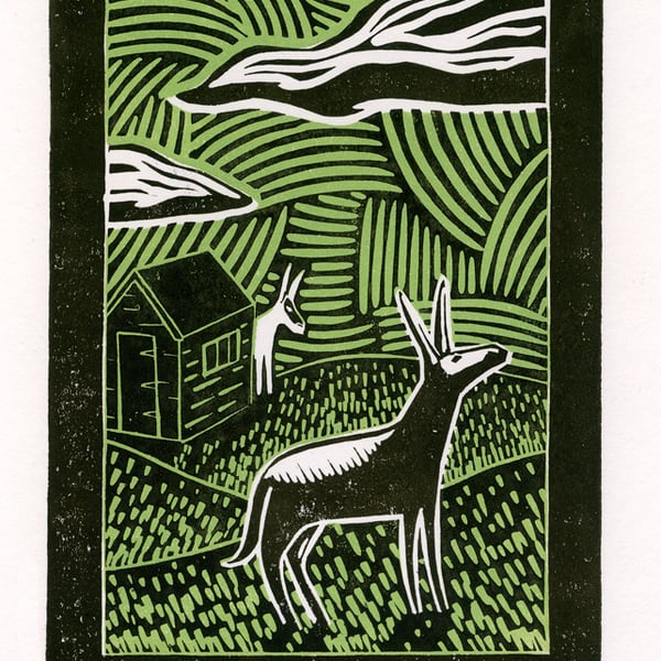 Donkey Hide And Seek two-colour linocut print - Folksy